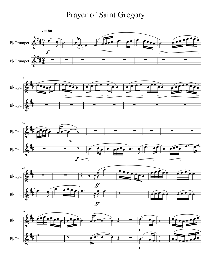 Prayer of Saint Gregory Sheet music for Trumpet in b-flat (Brass Duet ...