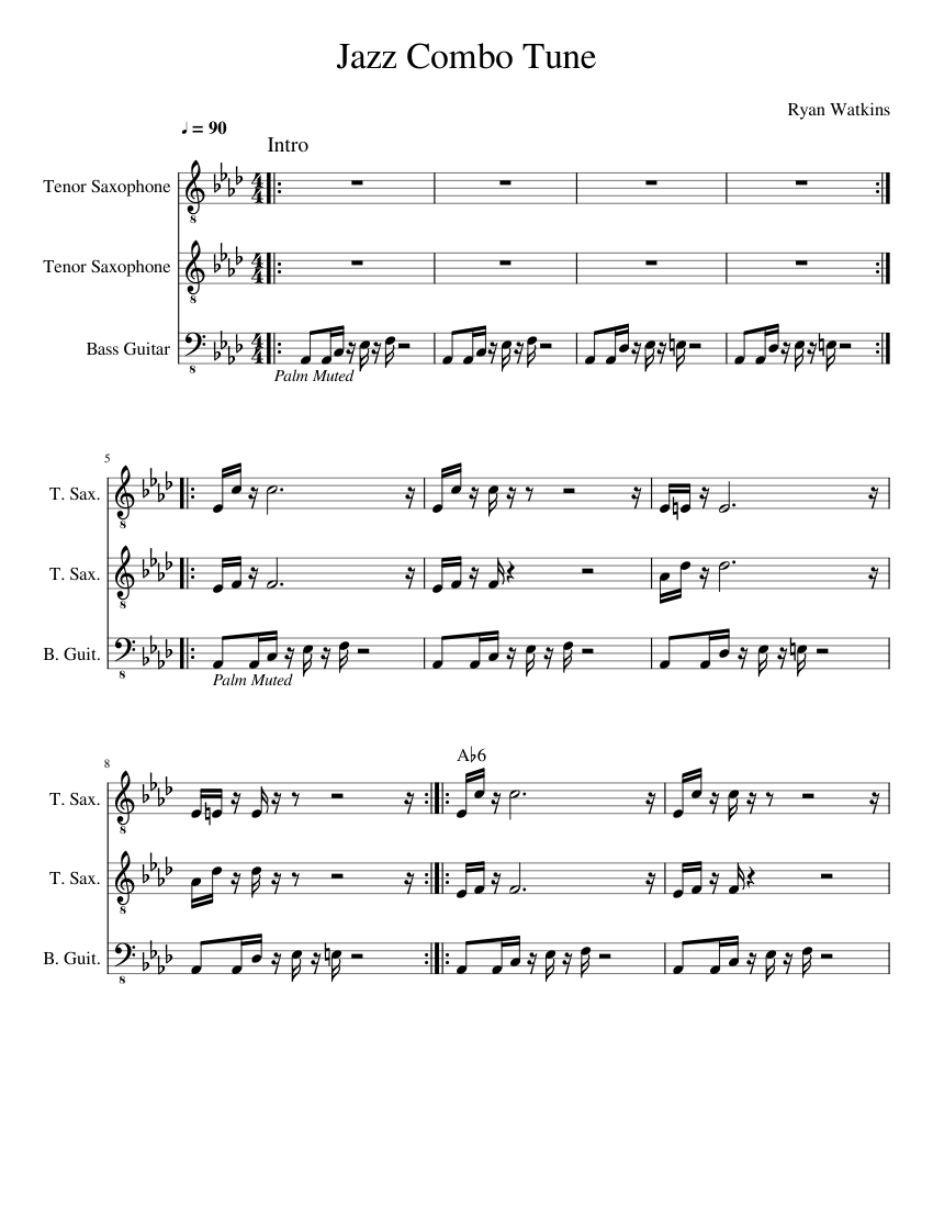 Jazz Combo Tune Sheet music for Saxophone tenor, Bass guitar (Mixed ...