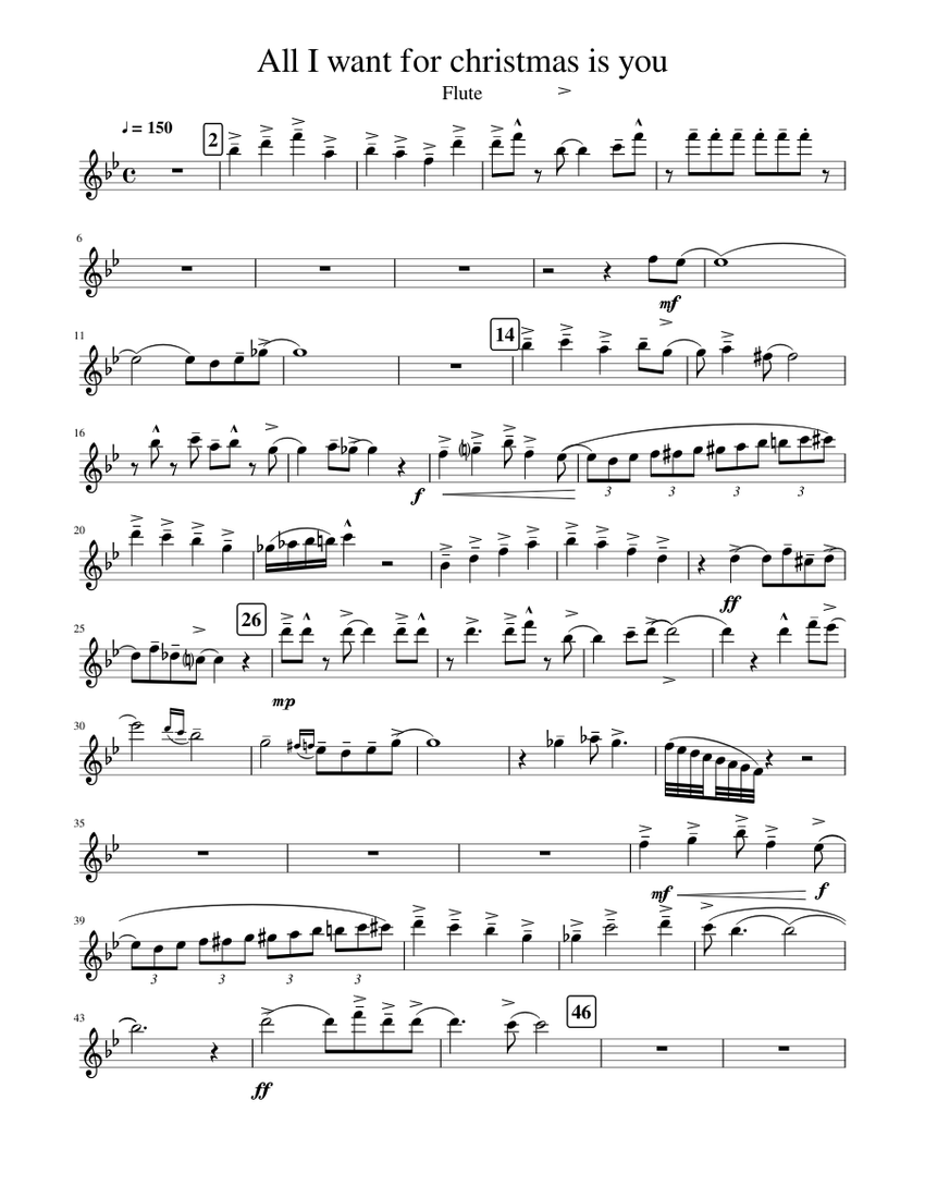 All I want for christmas is you(flute) Sheet music for Saxophone alto ...