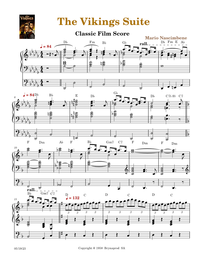 The Vikings Suite – Mario Nascimbene Sheet Music with Chords for Piano ...