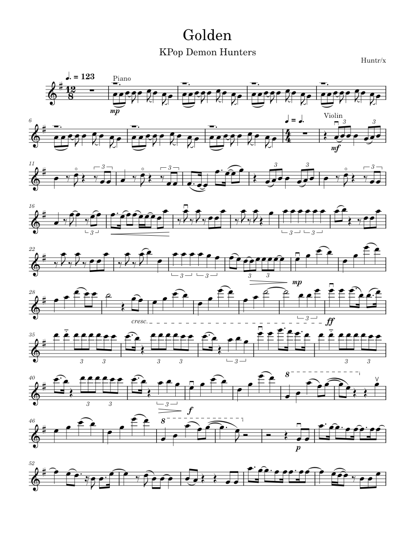 Golden — Huntr/x KPop Demon Hunters - Violin Sheet Music for Violin (Solo) | MuseScore.com
