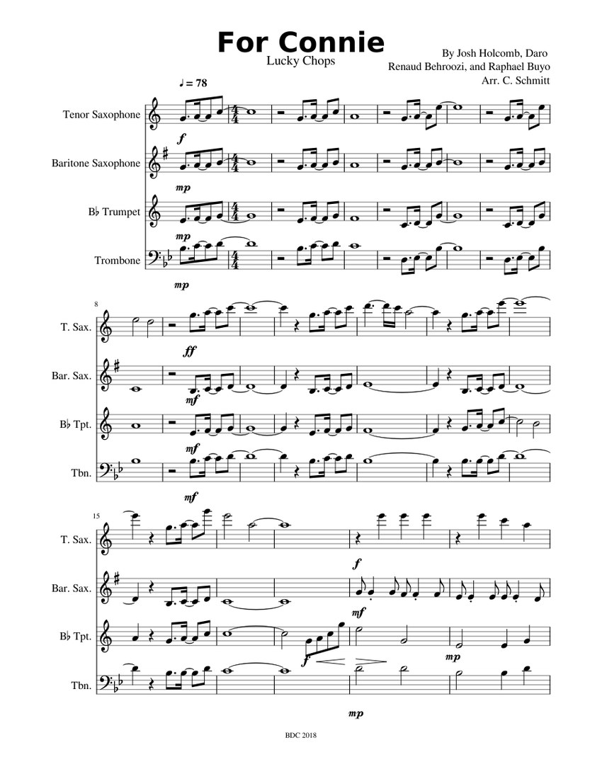For Connie Sheet music for Trombone, Saxophone tenor, Saxophone baritone, Trumpet in b-flat ...