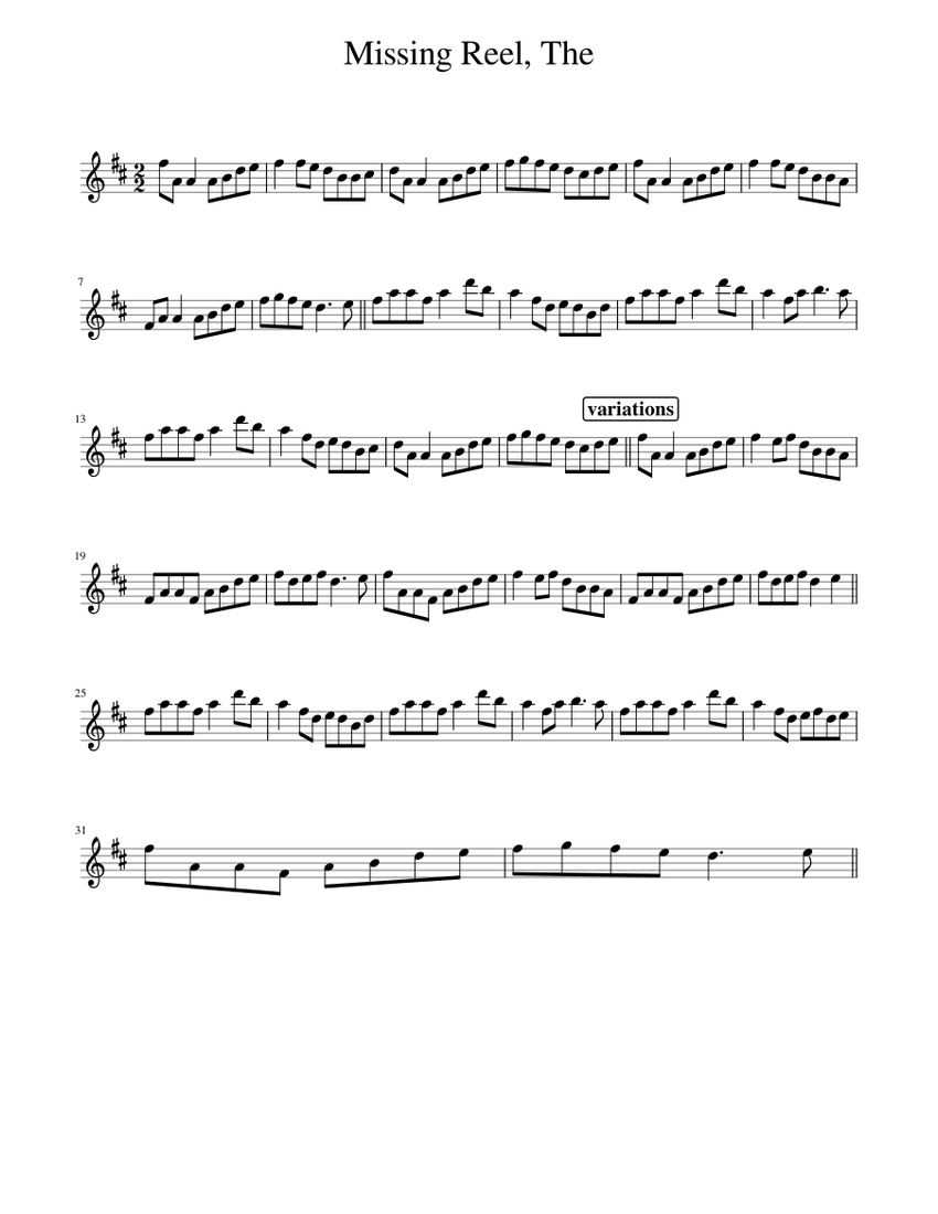 The Missing Reel Sheet music for Piano (Solo) | Musescore.com