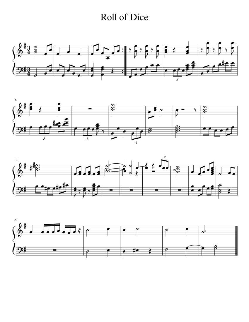 Roll of Dice Sheet music for Piano, Vocals (Piano-Voice) | Musescore.com