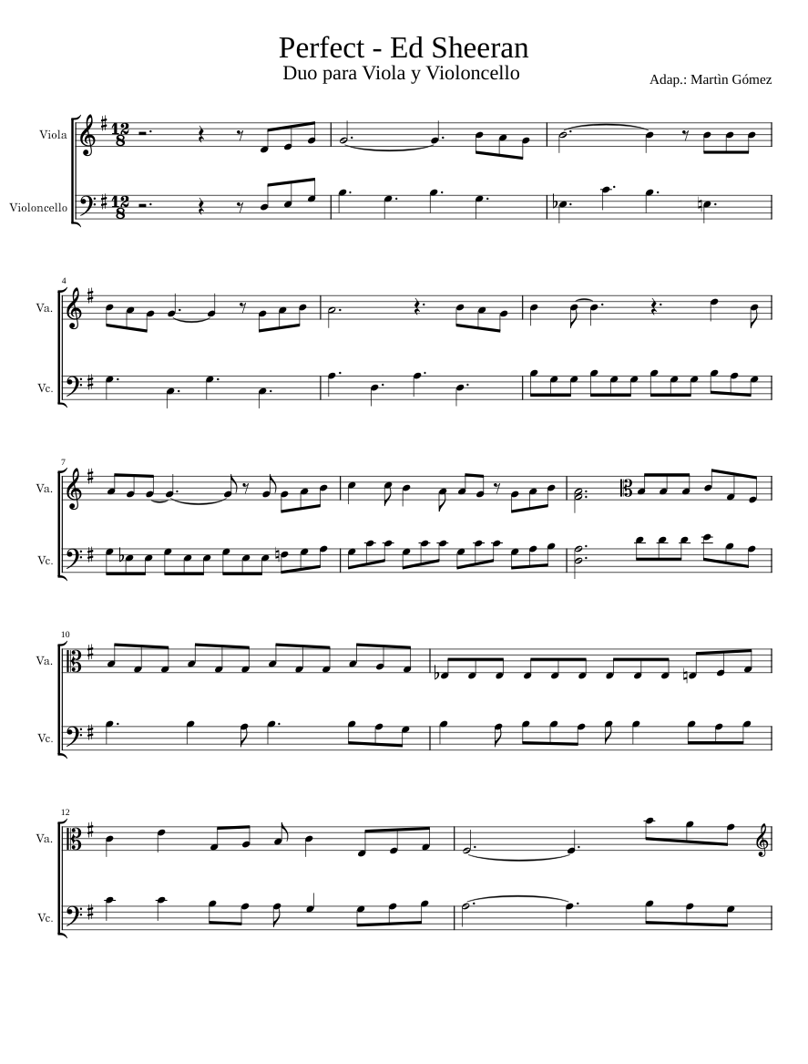 Viola - Cello duo Perfect Ed Sheeran Sheet Music for Viola, Cello (String Duet) | MuseScore.com