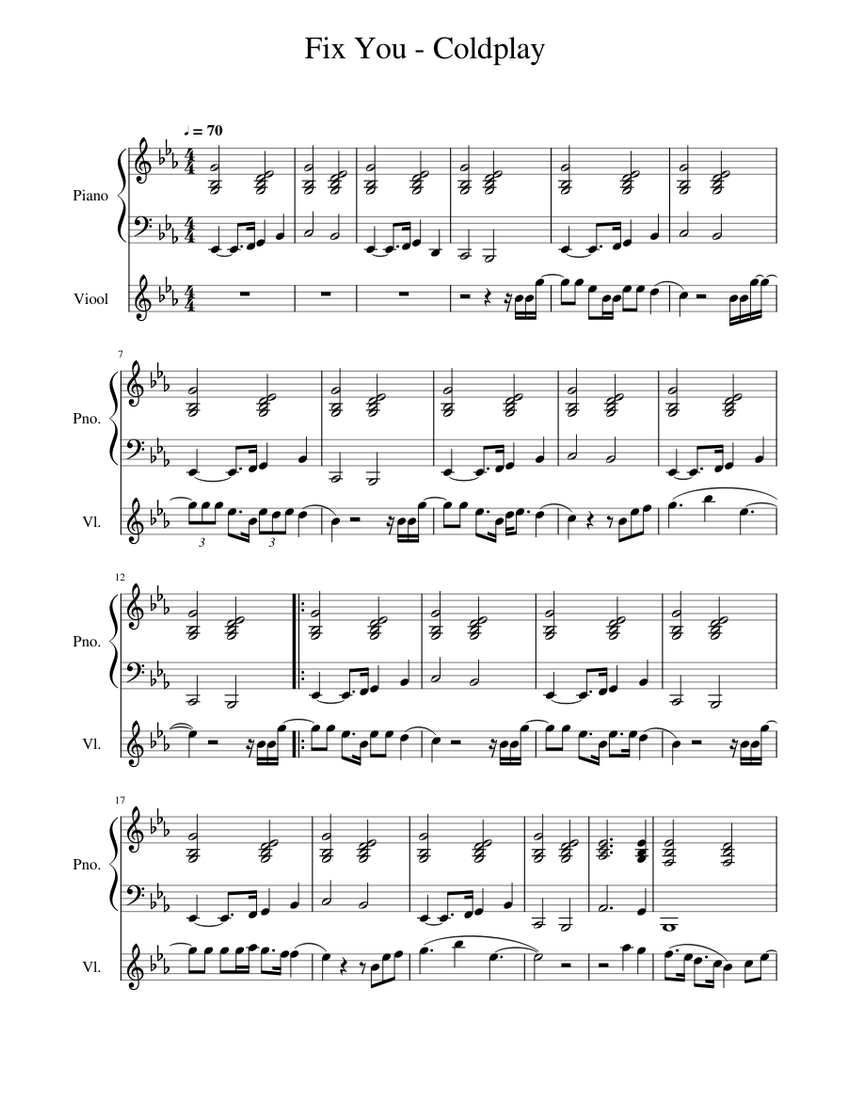 Fix You - Coldplay Sheet music for Piano, Violin (Solo) | Musescore.com