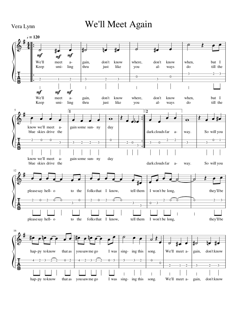 We'll Meet Again with lyrics Sheet music for Ukulele (Solo) | Musescore.com