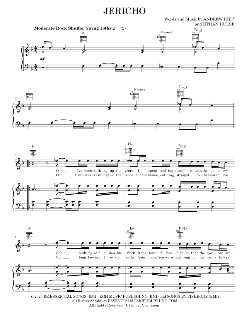Jericho Sheet music for Piano, Vocals: Music Notes