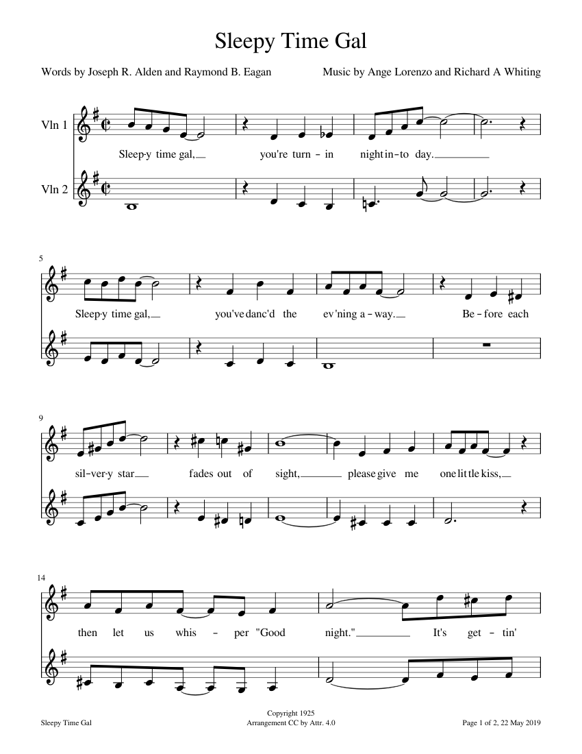 Sleepy Time Gal Sheet music for Violin (String Duet) | Musescore.com