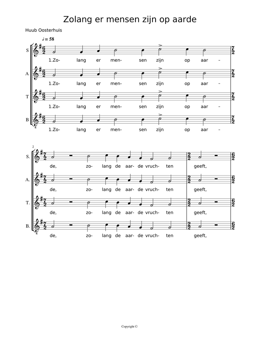 Ei01 Zolang er mensen zijn op aarde Sheet music for Soprano, Alto ...