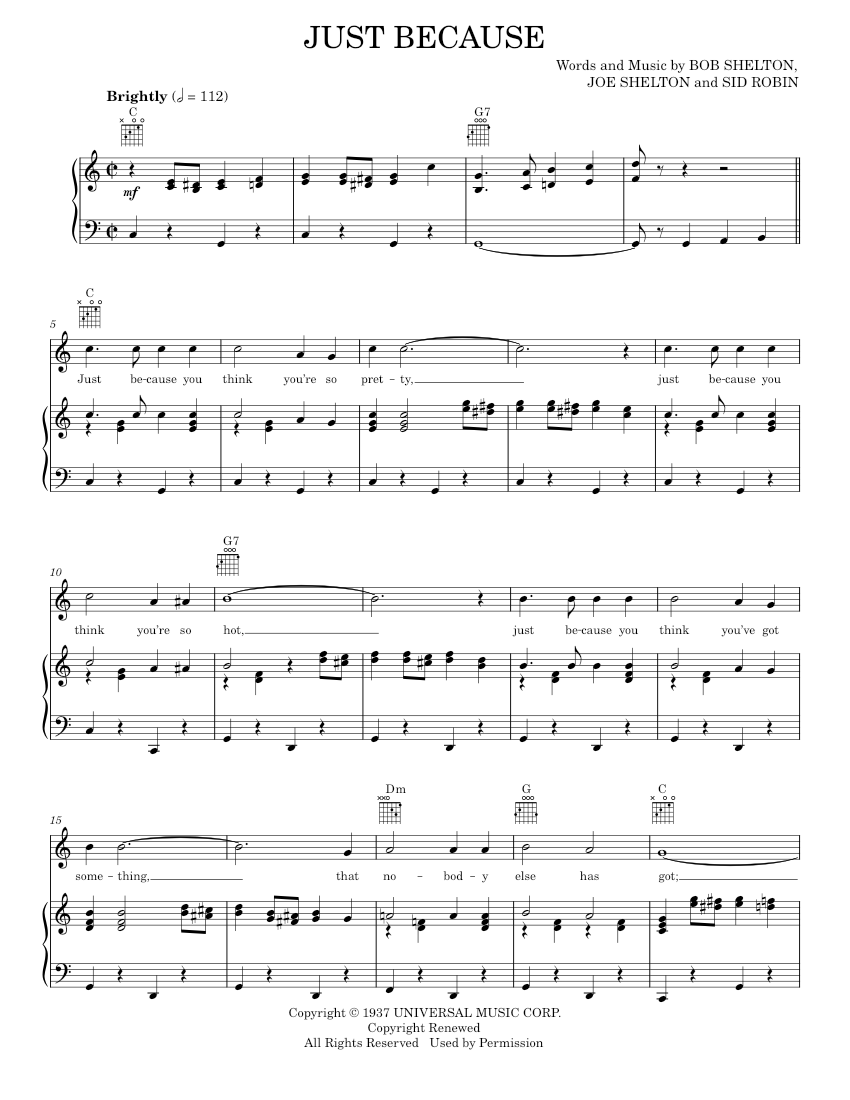Play Official version of Just Because Sheet Music by Brenda Lee ...