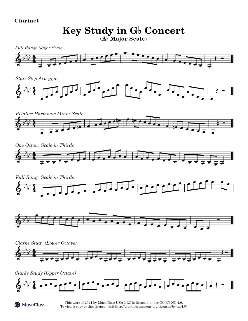 Key Study in Ab Major for Clarinet Sheet music for Clarinet in b-flat ...