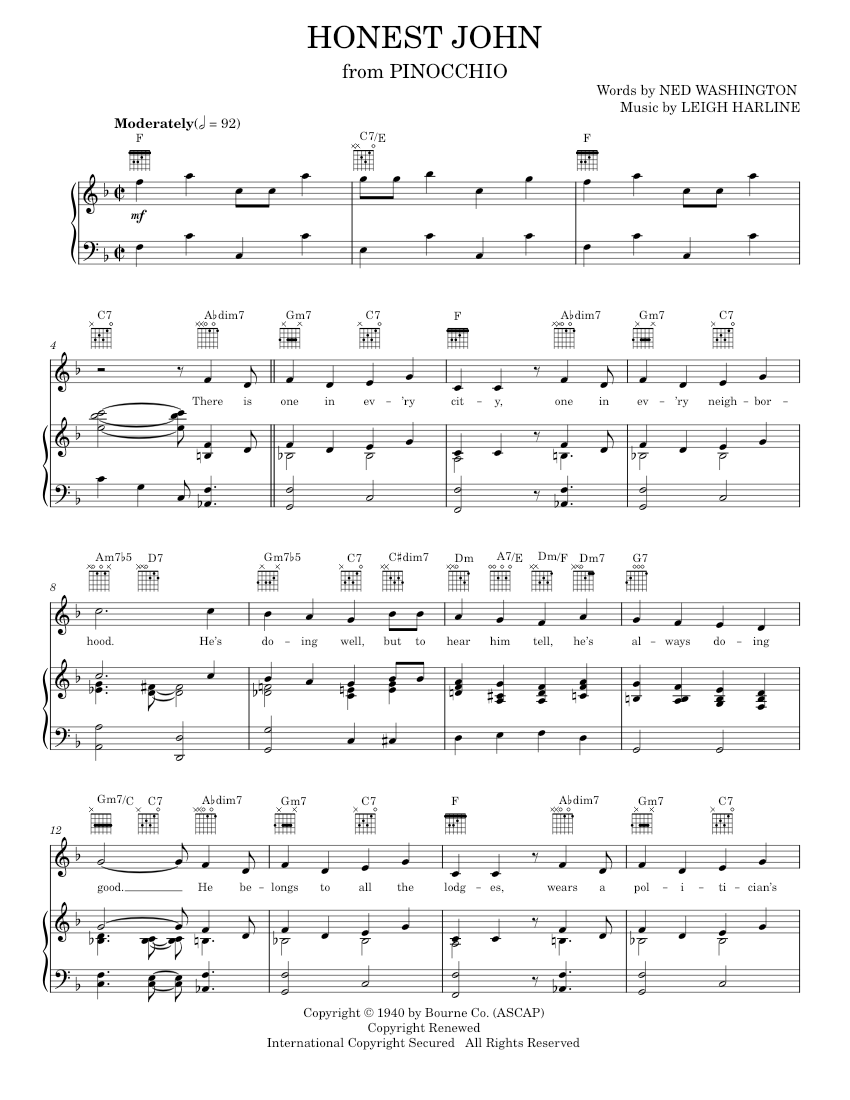 Play Official version of Honest John Sheet Music by Misc tunes for ...