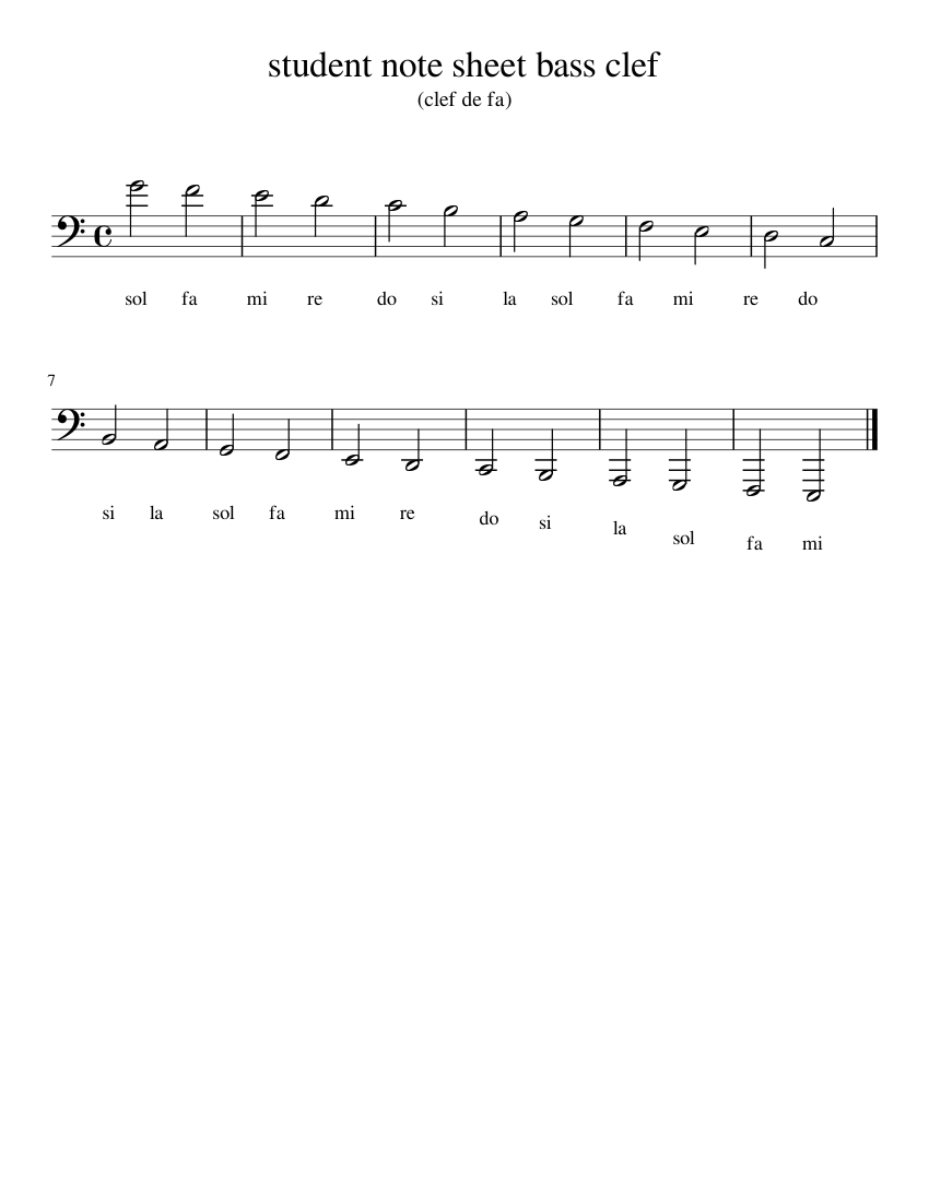 Student note sheet bass clef Sheet music for Piano (Solo) Easy ...