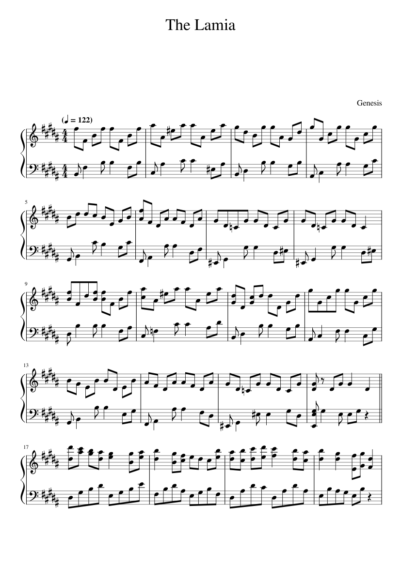 The lamia – Genesis Sheet Music for Piano (Solo) | MuseScore.com