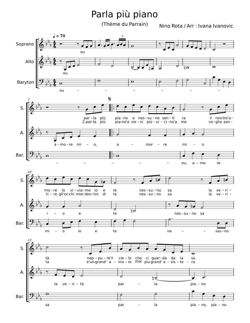 Parla piu piano - Nino Rota Sheet music for Synthesizer (Mixed Trio ...
