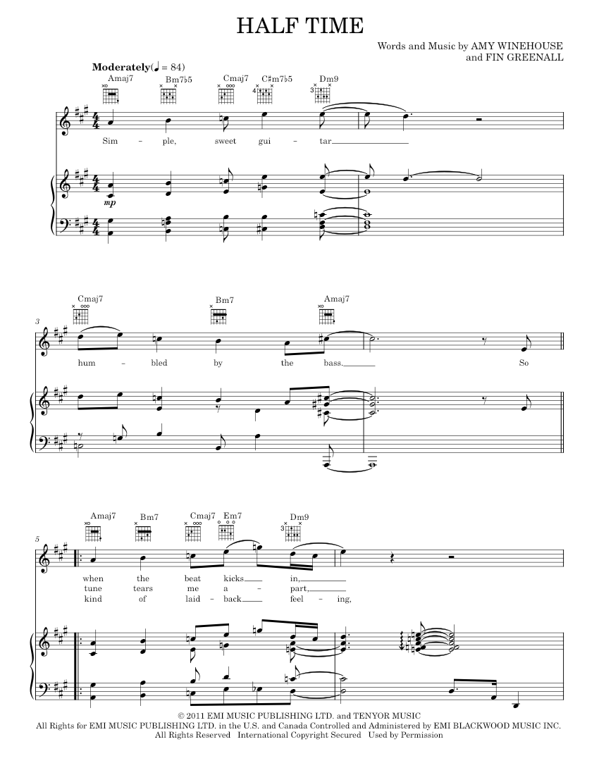 Play Official version of Half time Sheet Music by Amy Winehouse for ...