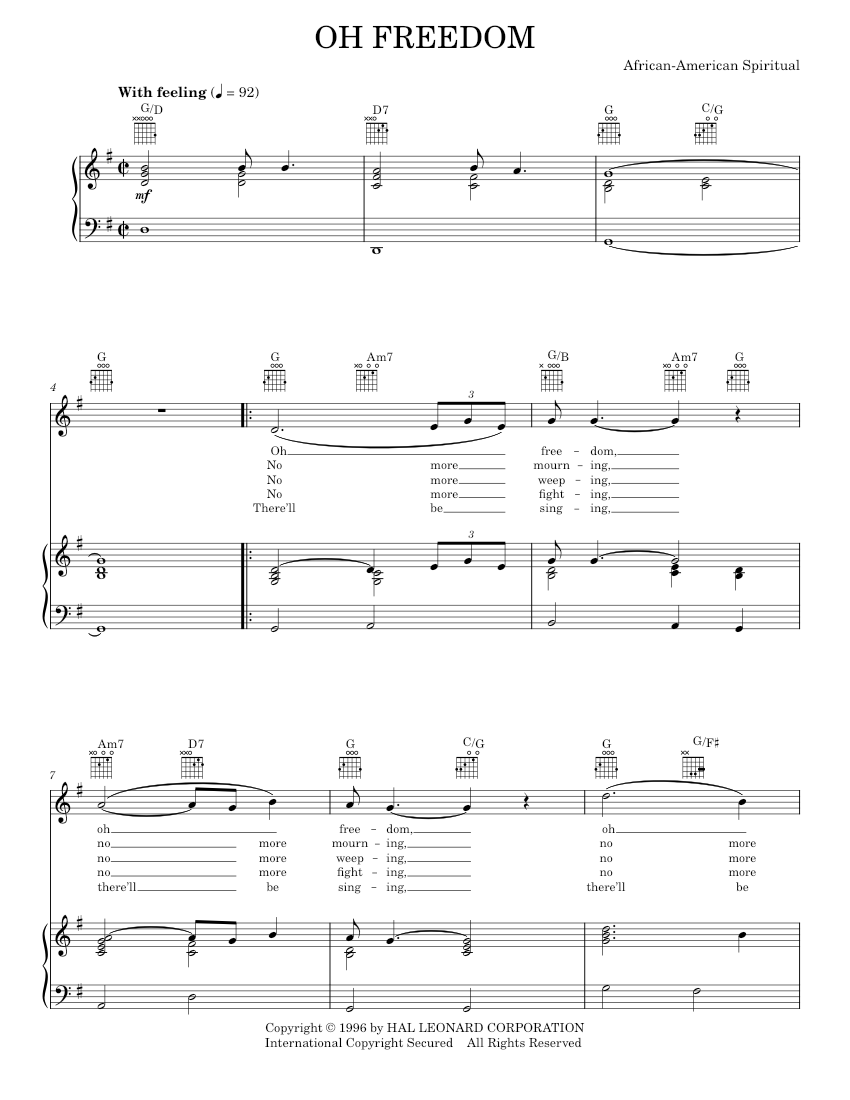 Play Official version of Oh freedom sheet music by Misc Traditional for ...