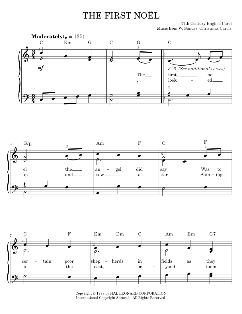 the first noel Sheet music for Piano by Misc Christmas: Music Notes by ...