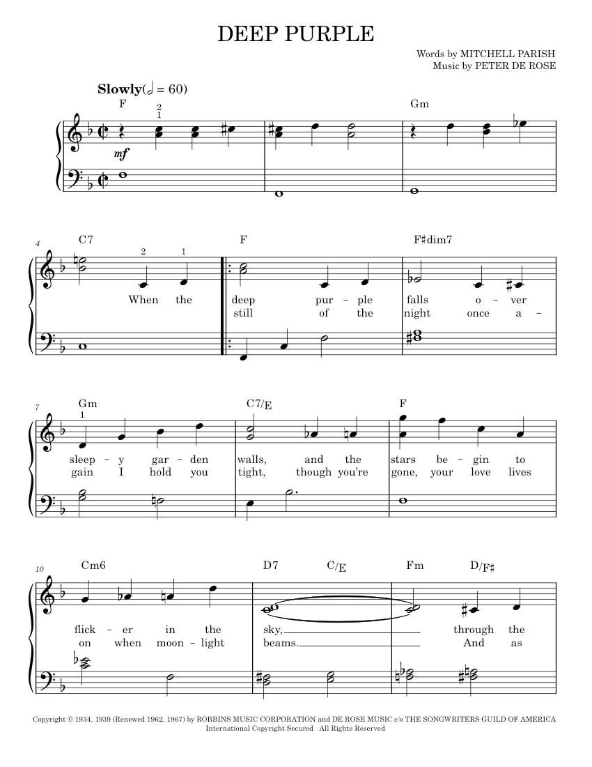 deep purple Sheet music for Piano by Nino Tempo And April Stevens ...