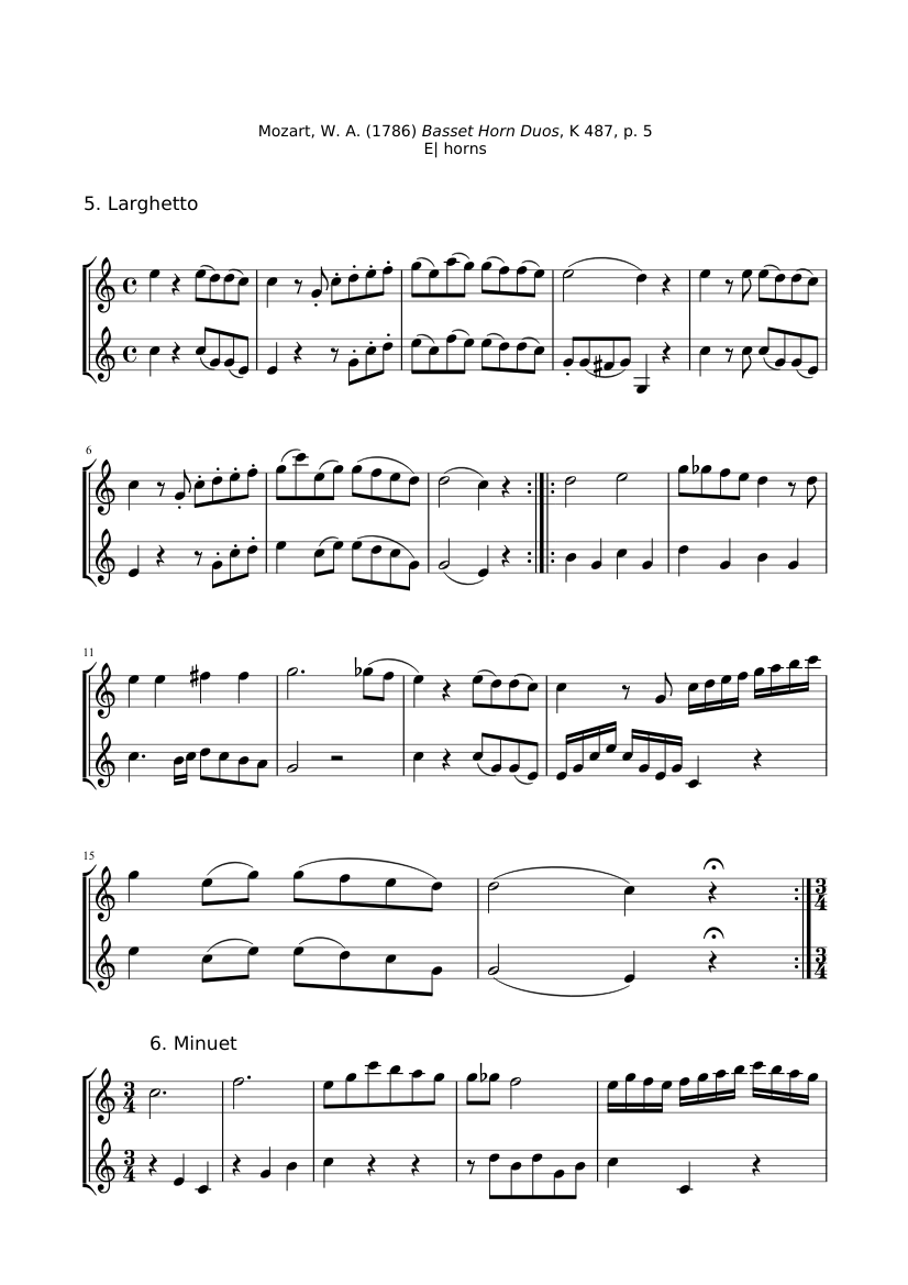 Mozart - 12 duetti per corni di bassetto KV 487- 5 - W.A. Mozart - 12 ...