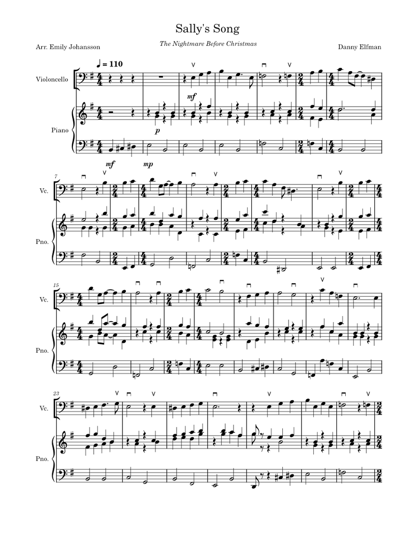 Sally's Song - Danny Elfman Sheet music for Piano, Cello (Mixed Duet) | Musescore.com