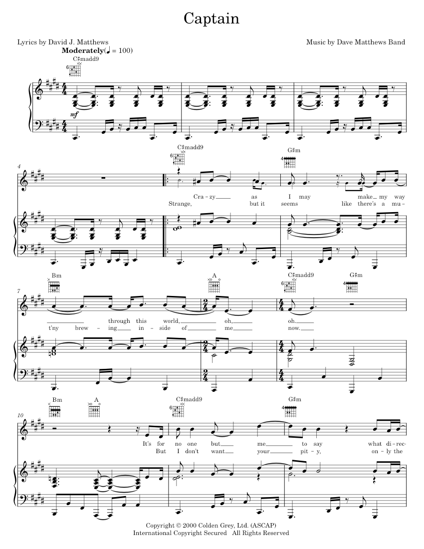captain Sheet music for Piano, Vocals: Music Notes