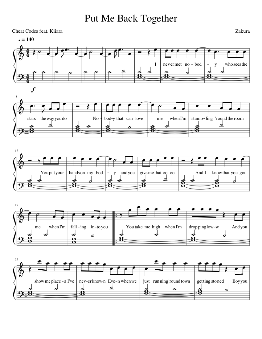 Cheat Codes ft. Kiiara - Put Me Back Together Sheet music for Piano ...