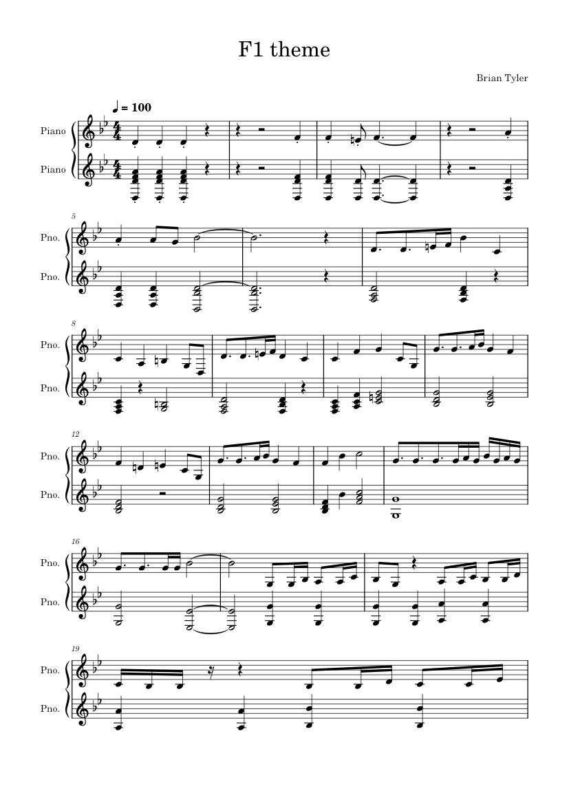 Formula 1 Theme – Brian Tyler (Easy piano solo) Sheet music for Piano (Solo) | Musescore.com