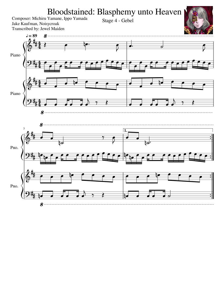 Bloodstained: Blasphemy unto Heaven (4 stave) Sheet music for Piano ...