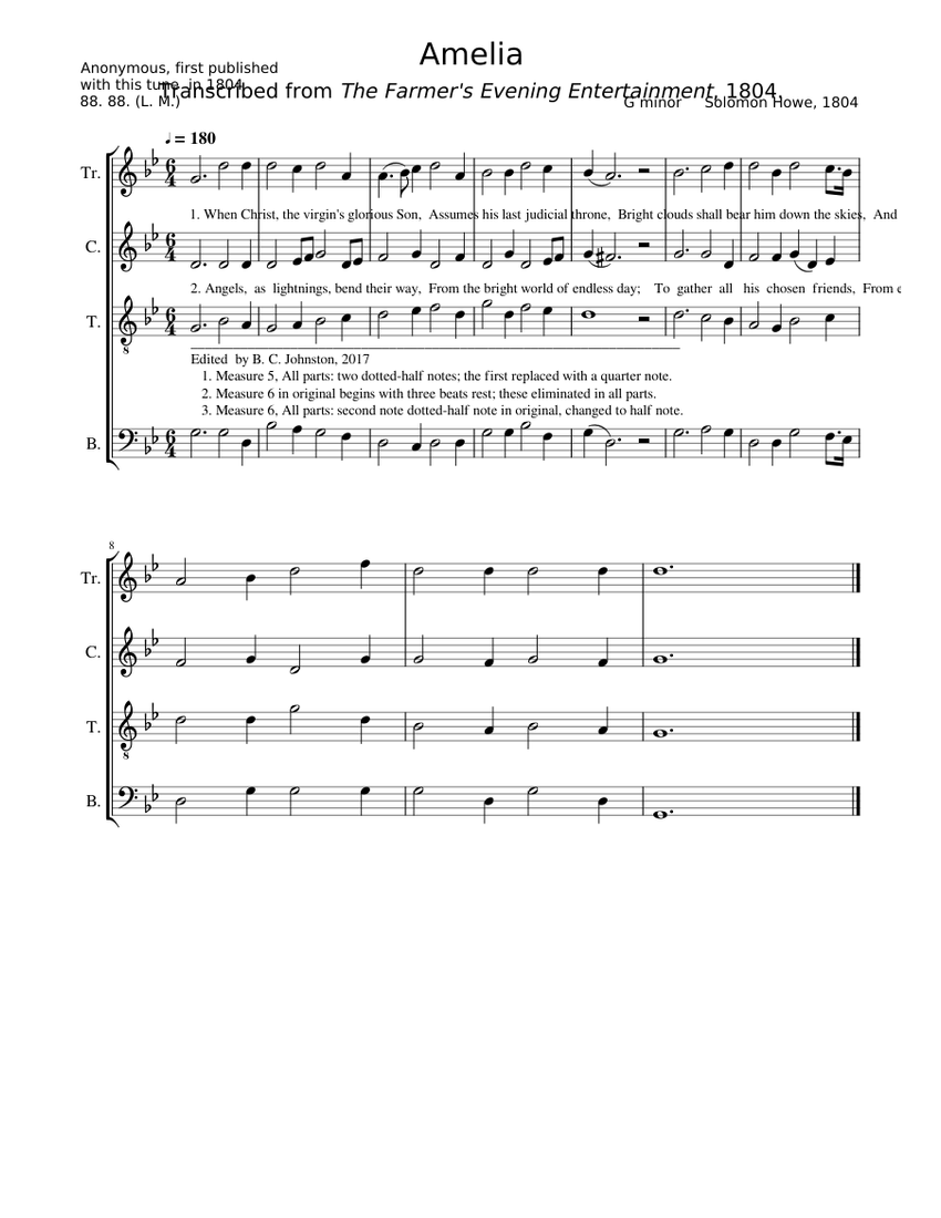 Amelia - Solomon Howe Sheet music for Tenor, Bass voice, Vocals (Choral ...