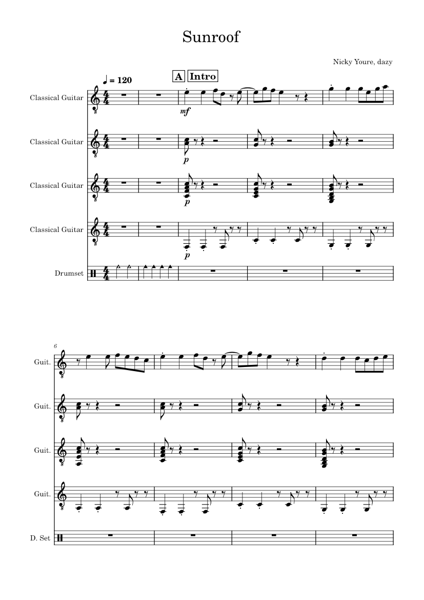 Sunroof V.2 2 Sheet music for Guitar, Drum group (Mixed Quintet ...