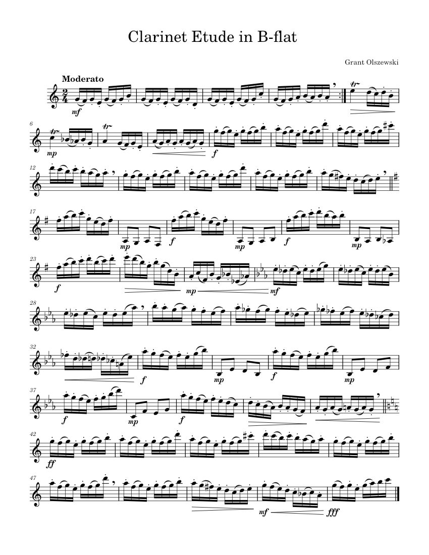Clarinet Etude #1 in B-flat Major Sheet Music for Clarinet other (Solo ...