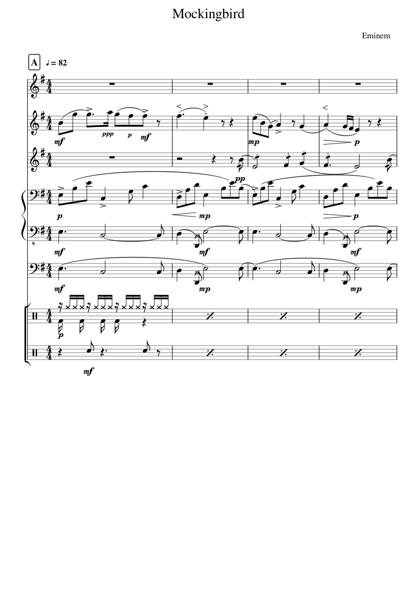 Mockingbird – Eminem Eminem Mockingbird Sheet music for Piano, Violin ...