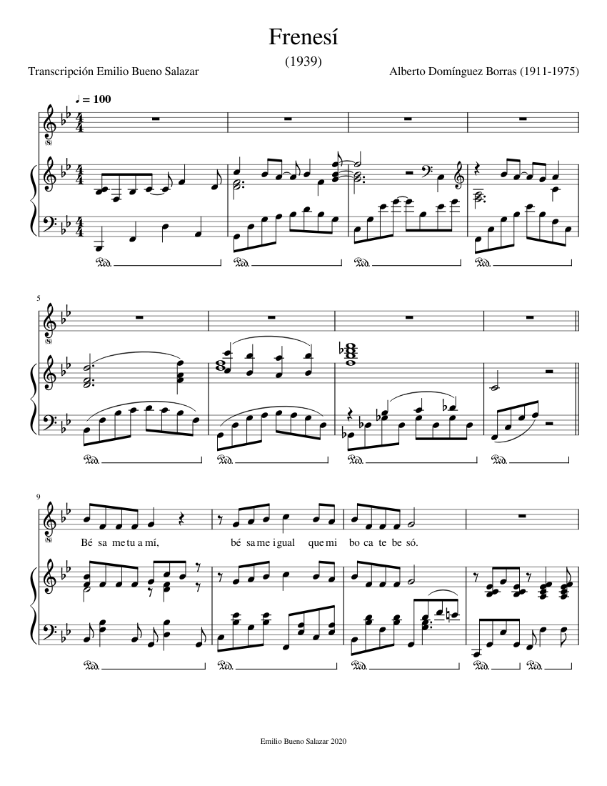 Frenesí transcripción Emilio Bueno Salazar Sheet Music for Piano ...
