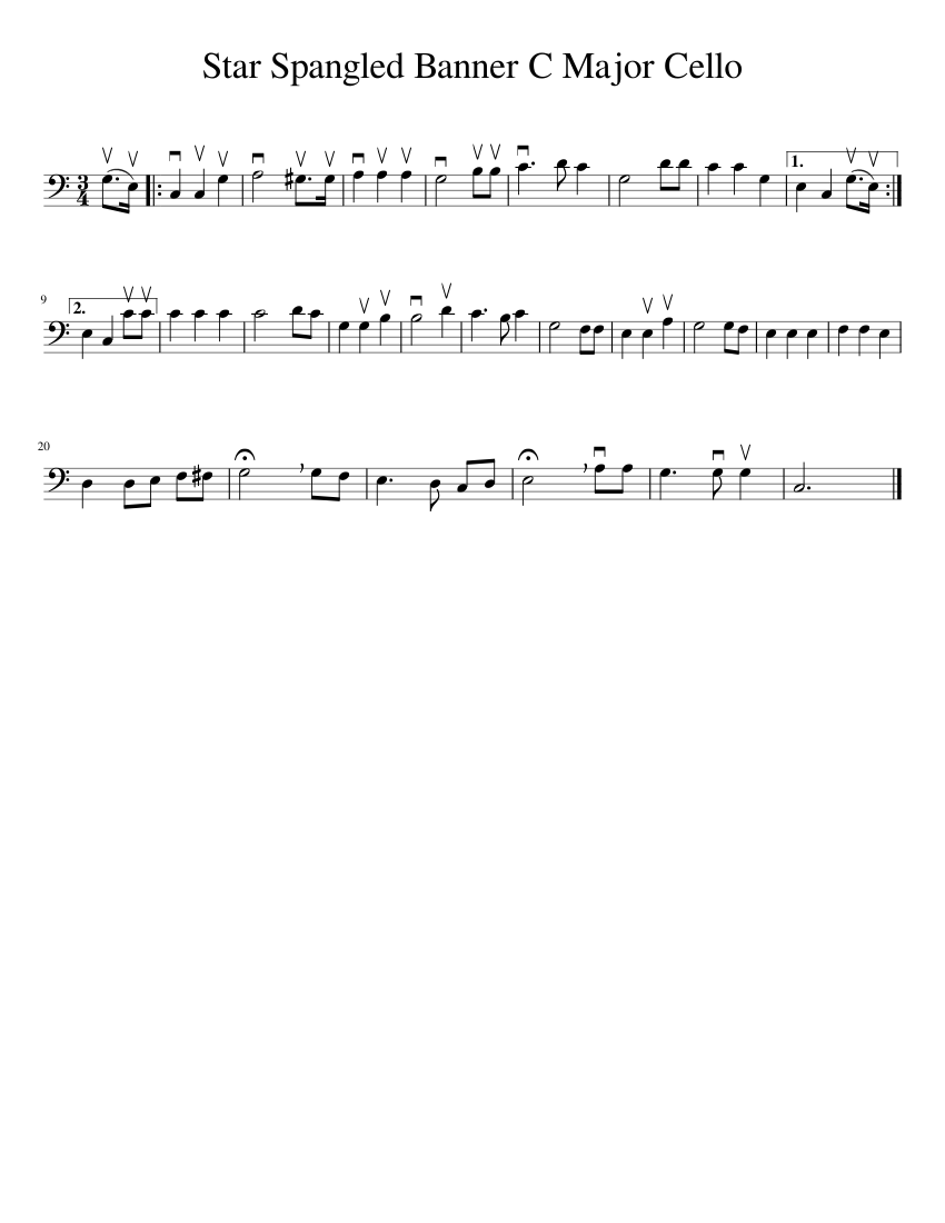 Star Spangled Banner C Major Cello Sheet music for Piano (Solo) Easy ...