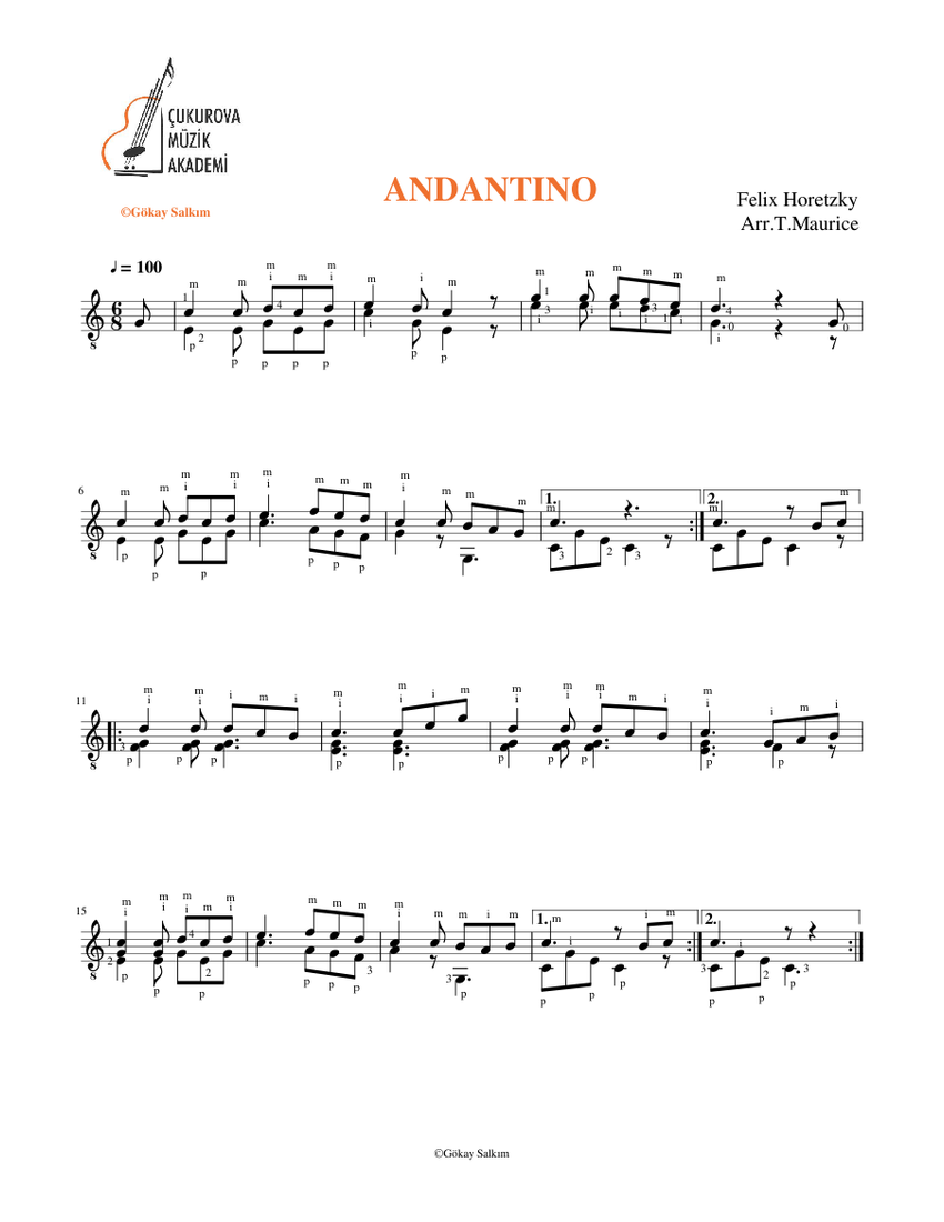Andantino Sheet music for Guitar (Solo) | Download and print in PDF or ...