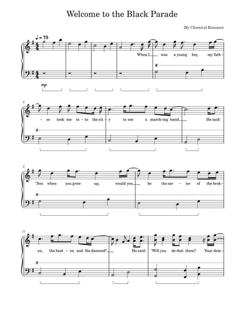 Welcome to the Black Parade - My Chemical Romance Sheet music for Piano ...