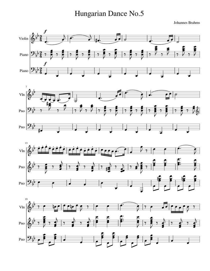 Hungarian Dance No.5 Sheet music for Piano, Violin (Mixed Trio ...