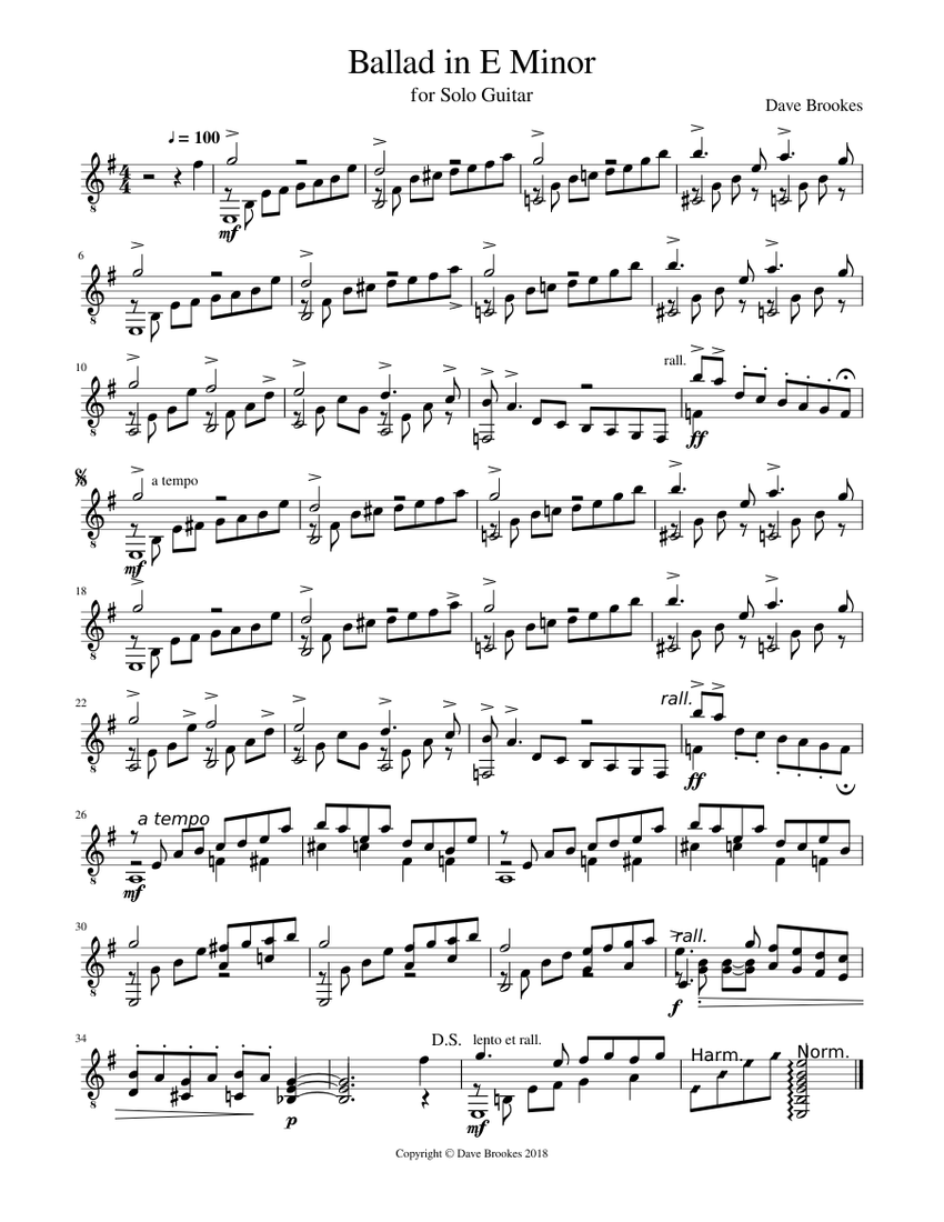 Ballad in E Minor Sheet music for Guitar (Solo) | Musescore.com