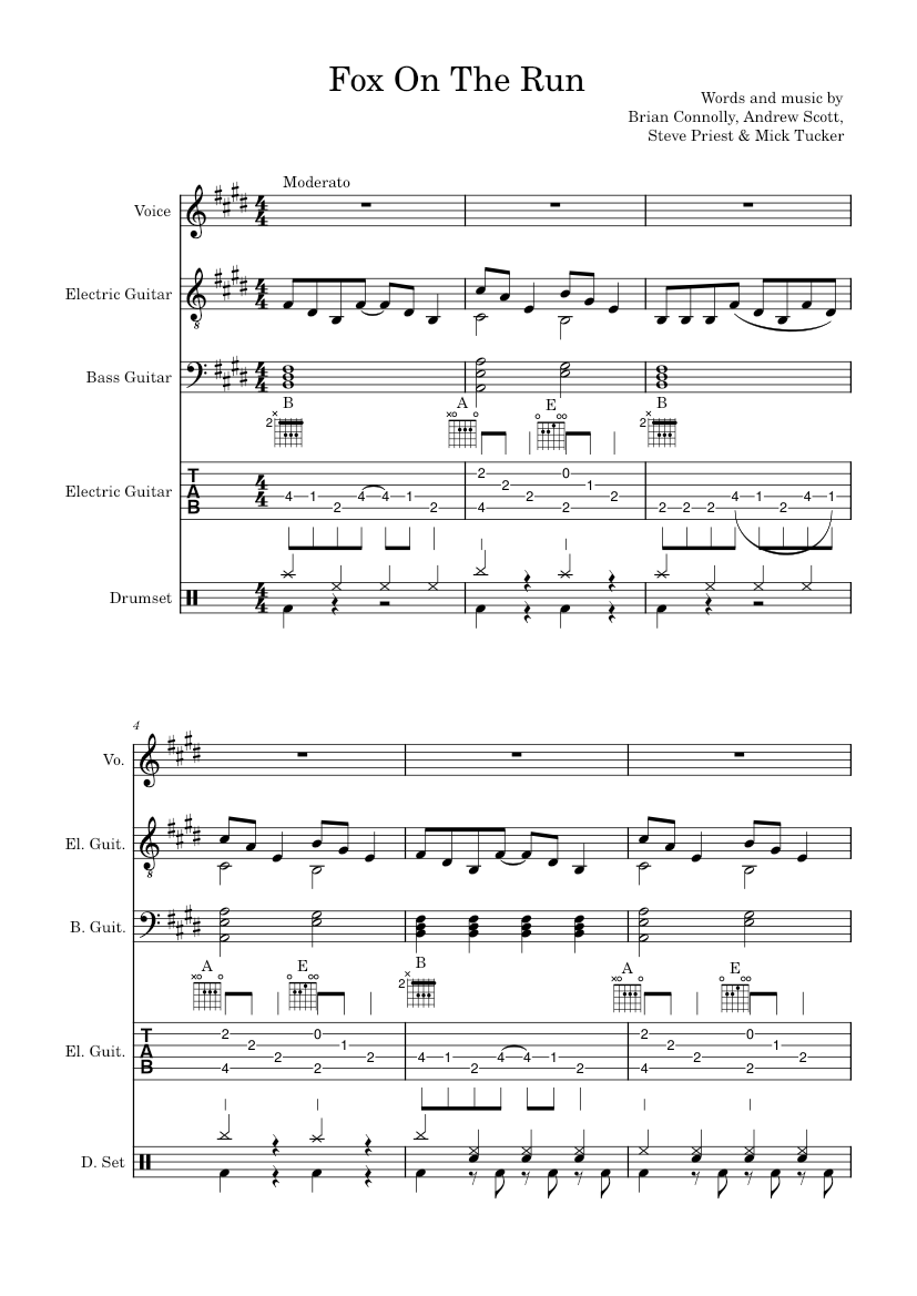 Fox On The Run - The Sweet Sheet Music and Tab with Chords for Guitar ...