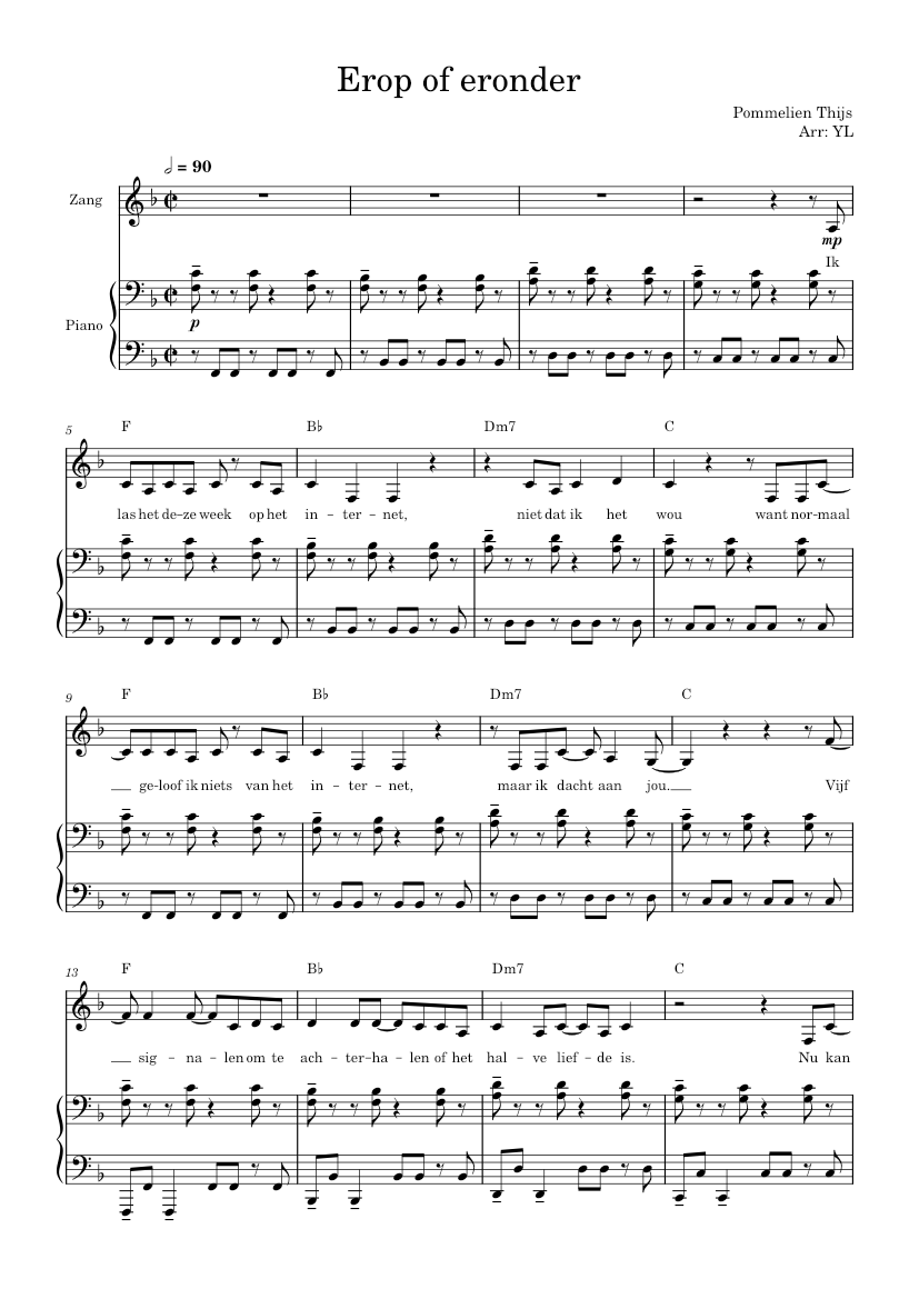Erop of Eronder – Pommelien Thijs Sheet Music with Chords for Piano ...