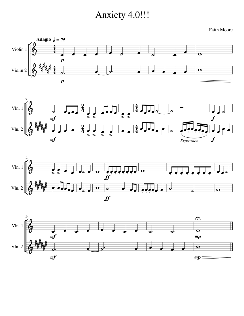 Anxiety 4.0!!! Sheet music for Violin (String Duet) | Musescore.com