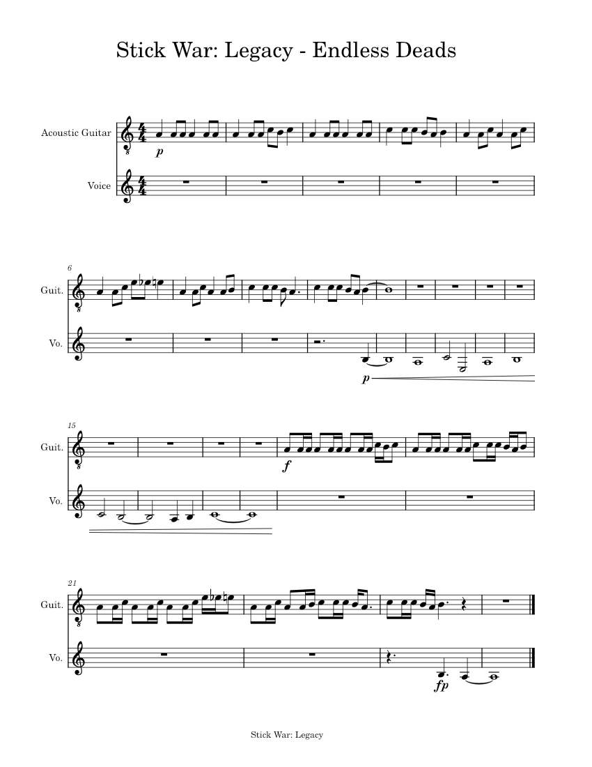 Stick War: Legacy - Endless Deads Sheet music for Vocals, Guitar (Mixed ...