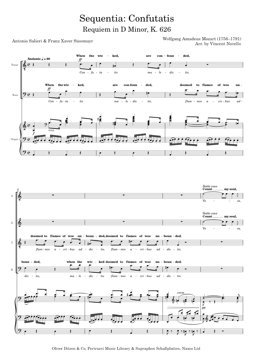 Confutatis (et Lacrymosa) - Mozart Sheet music for Soprano, Alto, Tenor ...