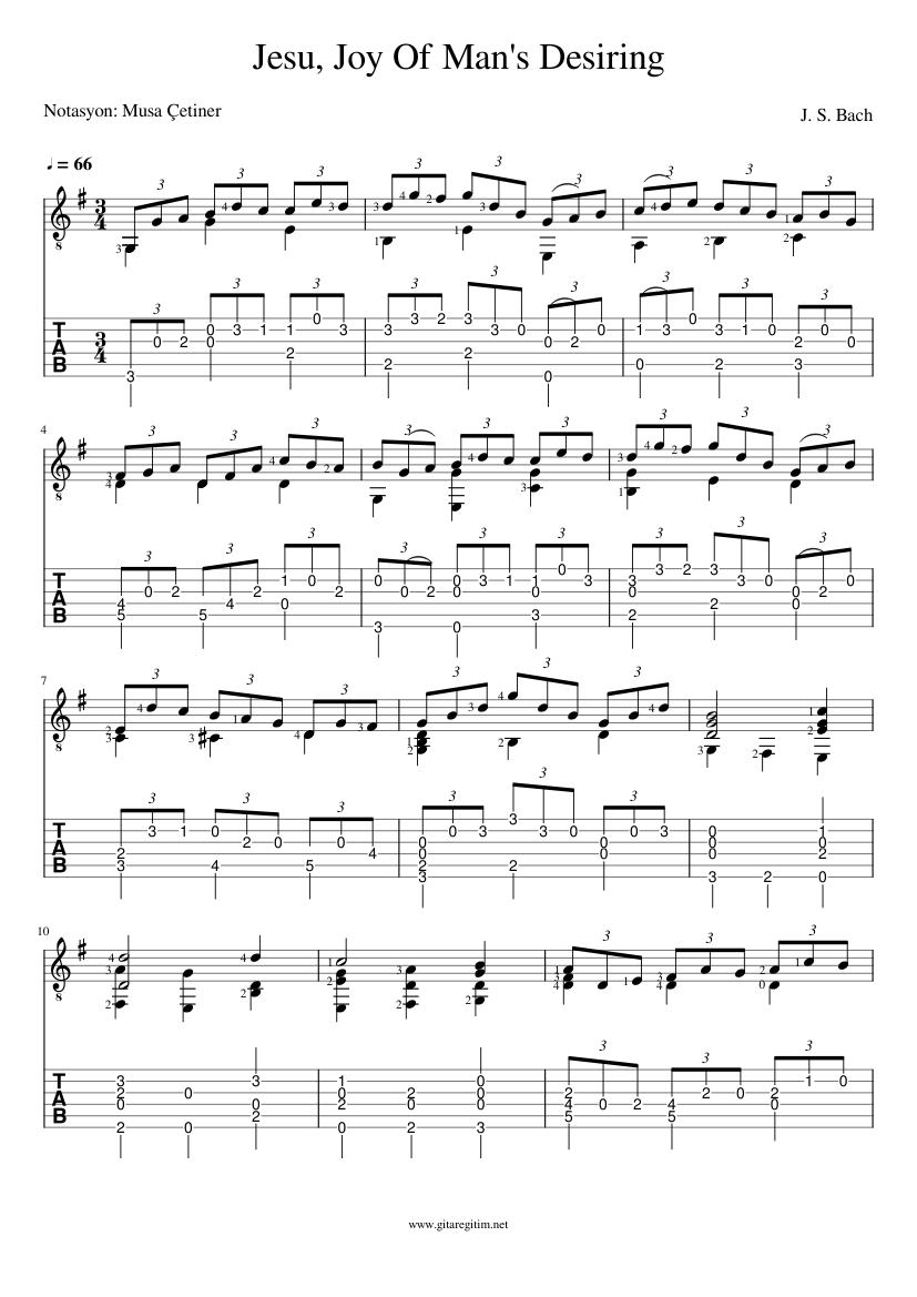 Jesu, Joy Of Man's Desiring Sheet Music and Tab for Guitar (Solo ...