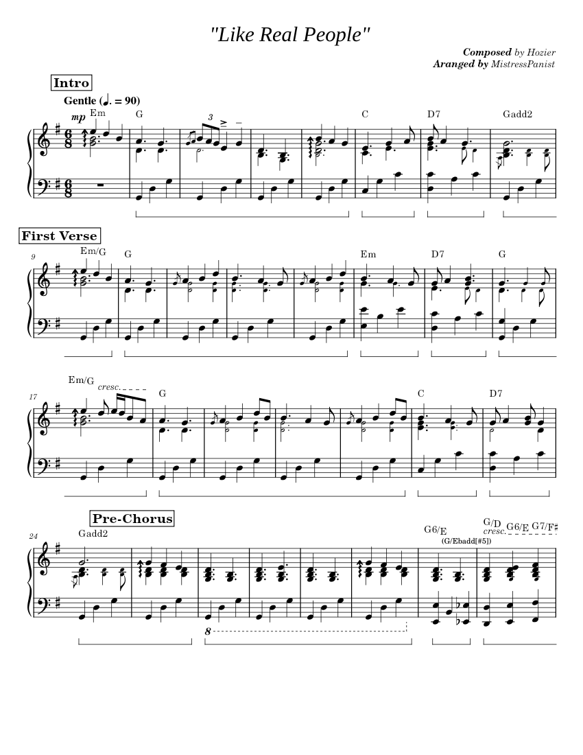 Like Real People - hozier Sheet music for Piano (Solo) | Musescore.com