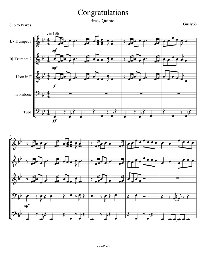 Congratulations Sheet music for Trombone, Tuba, Trumpet in b-flat ...