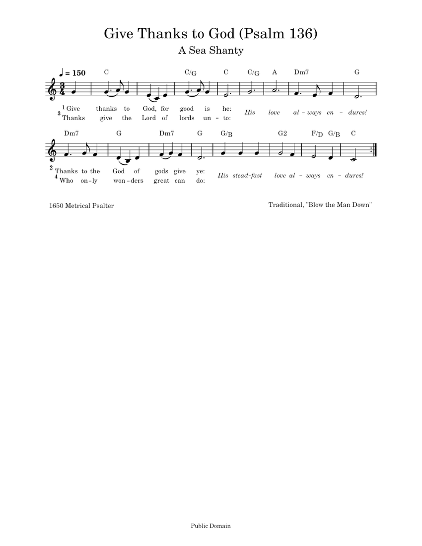 Blow the man down – Misc tunes Give Thanks to God (Psalm 136) Sheet ...