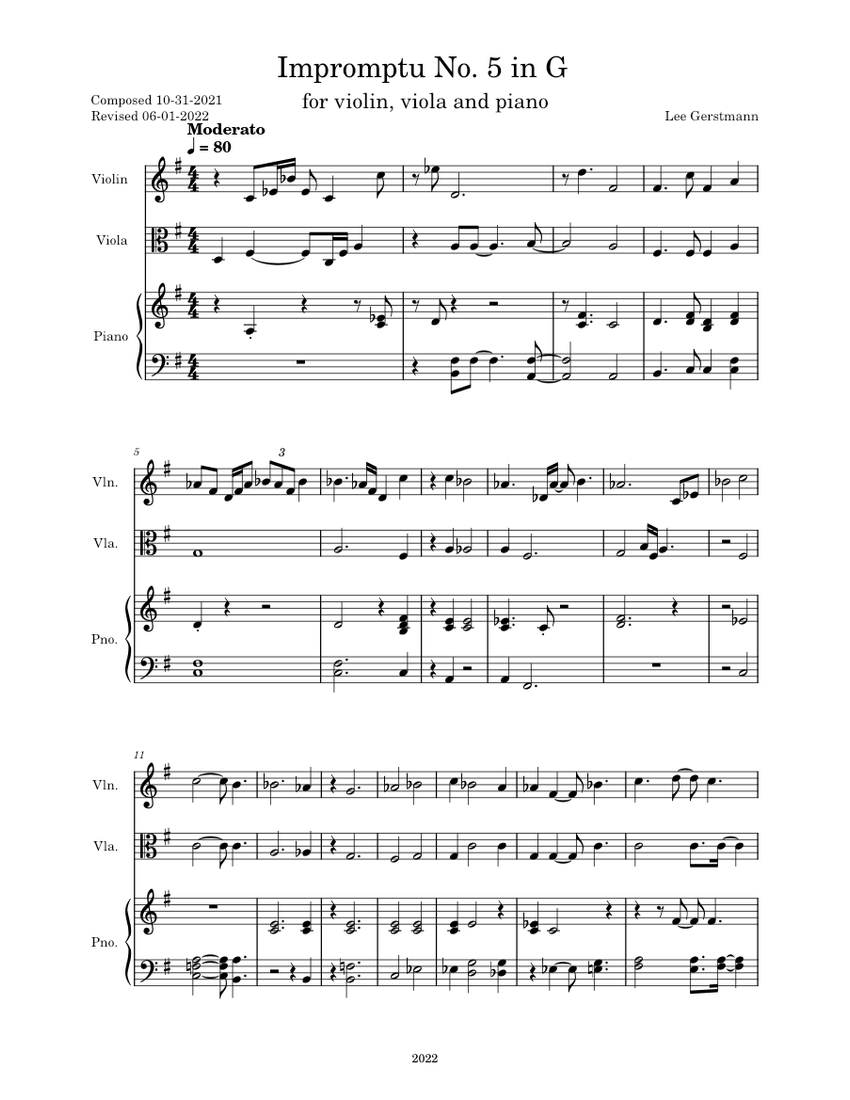 Impromptu No 5 Sheet music for Piano, Violin, Viola (Mixed Trio ...
